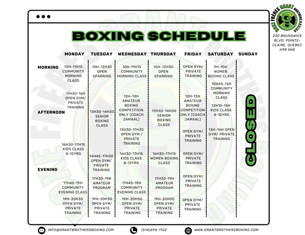 Schedule | Grant Brothers Boxing
