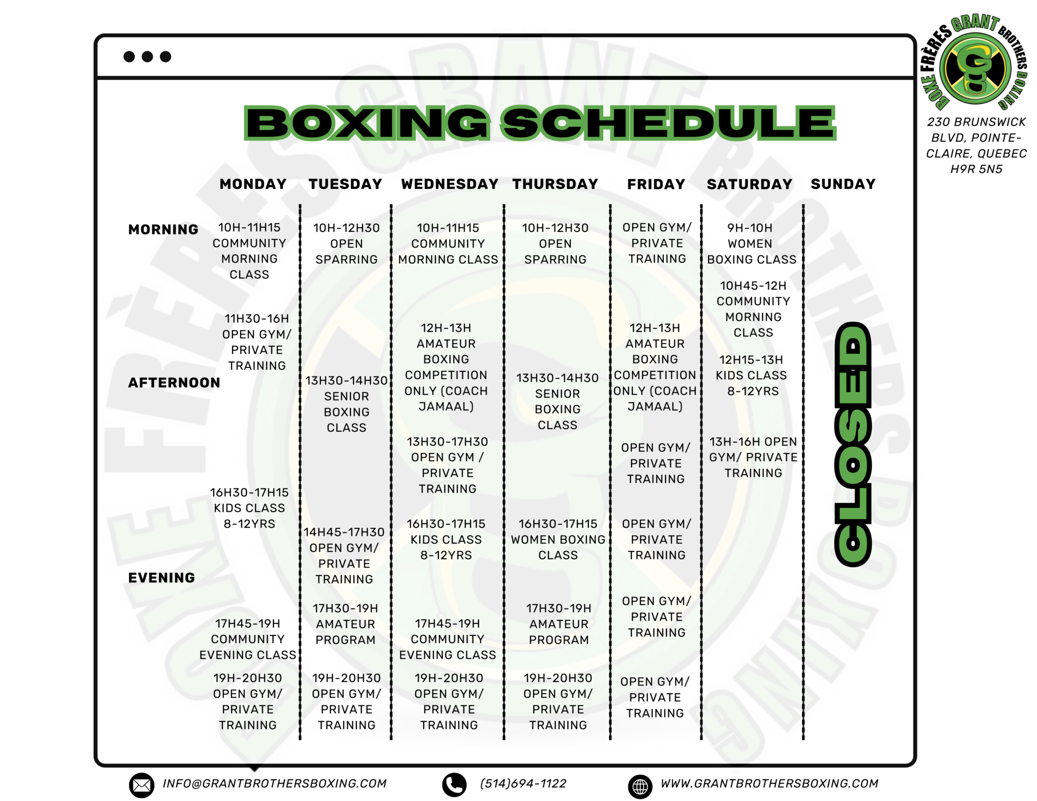 Schedule | Grant Brothers Boxing